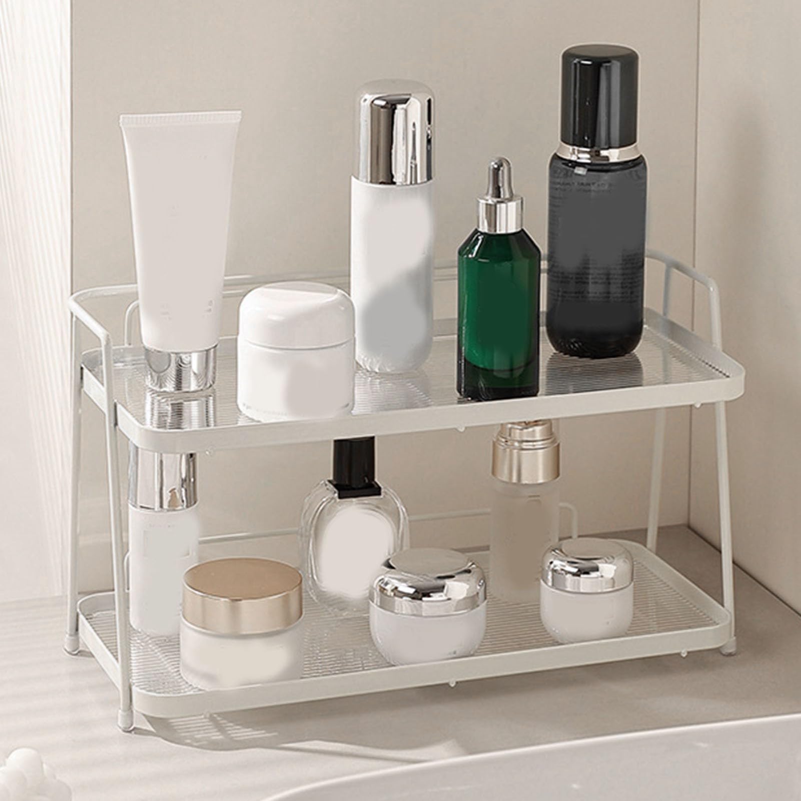 YYEFNMAZ Counter Standing Rack Cosmetic Organizer Holder 2 Tier Shelf Storage Organization Sturdy Bathroom Organizer Space Saver (White)