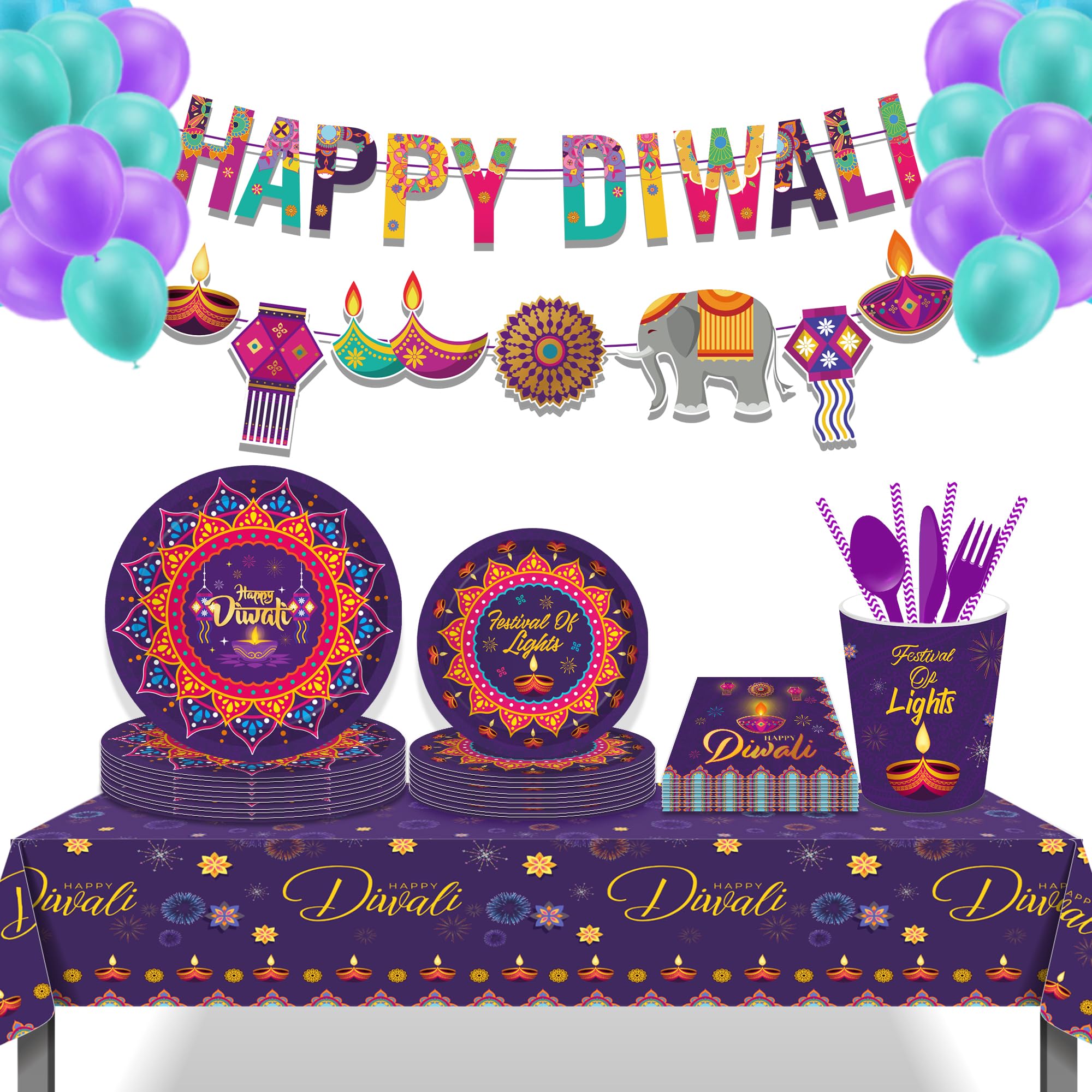 KYMY 3pcs Happy Diwali Table Covers with 86.6" X51.18", India Festival of Lighting Tablecloths, Rectangle Plastic Diwali Tablecovers for India Festival Deepawali Party Kitchen Dining Decoration