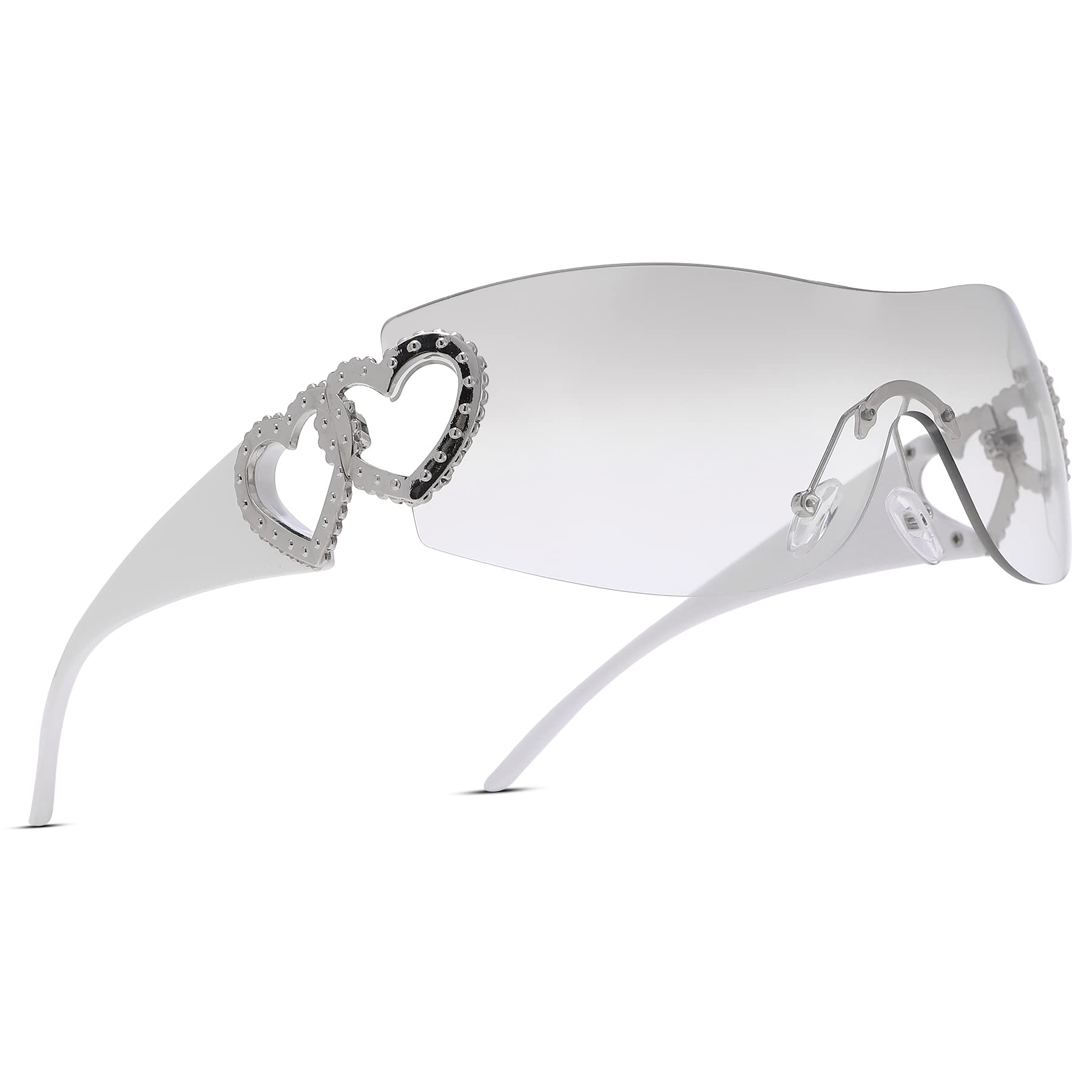 Pro Acme Wrap Around Rimless Sunglasses for Women Men Oversized Fashion Futuristic Sun Glasses Flat Top Shield 2000S Trendy (White Frame|Silver Lens)