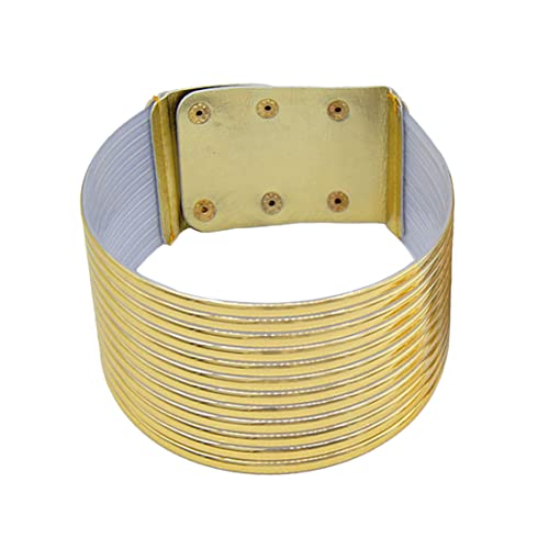 Mrotrida African Leather Necklaces for Women Punk Snap Chunky Statement Collars Choker Gold-A