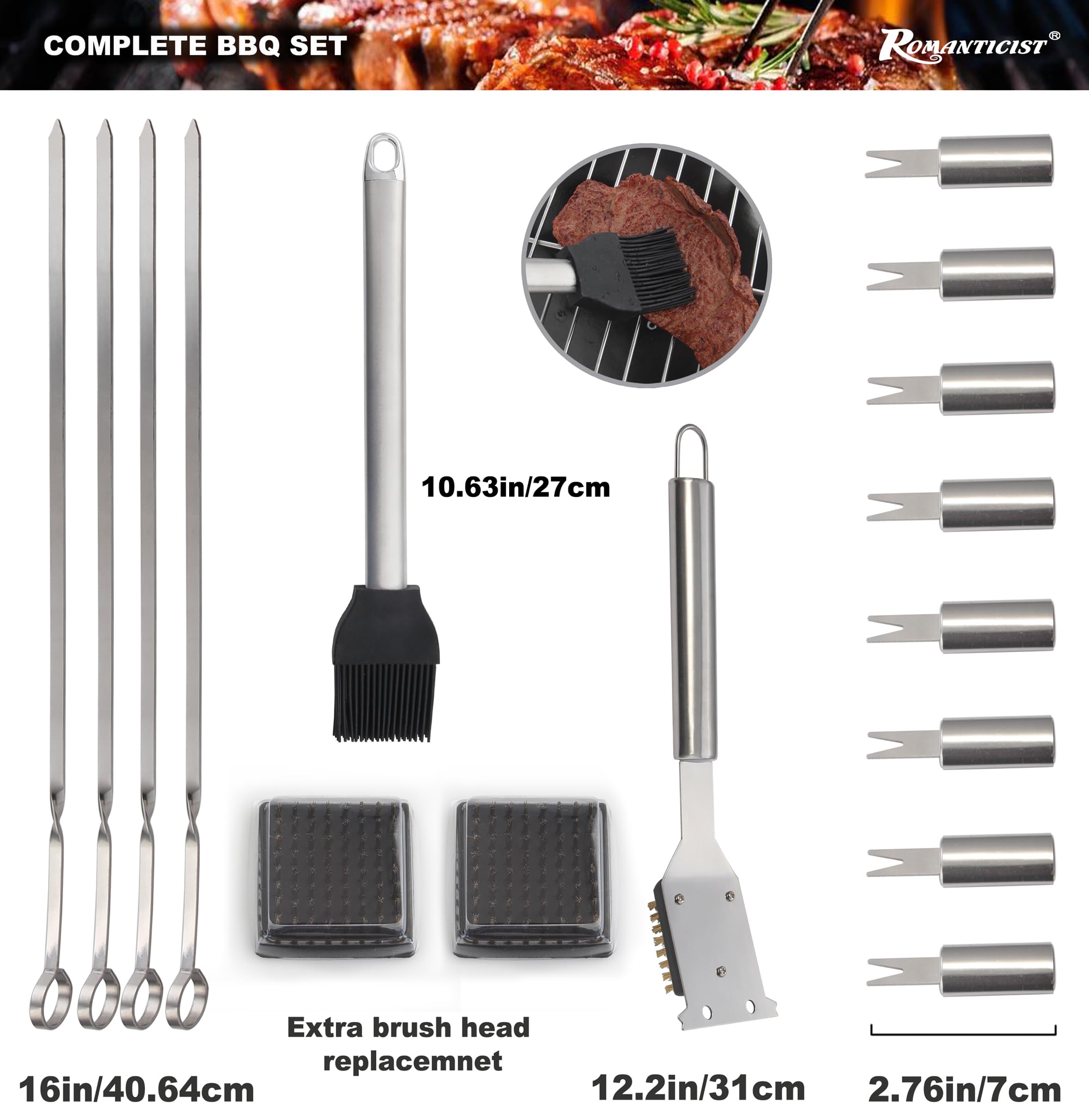 ROMANTICIST Complete Grill Accessories Kit - The Very Best Grill Gift on Birthday Wedding - Professional 21PC BBQ Accessories Set with Case for Outdoor Camping Grilling Smoking