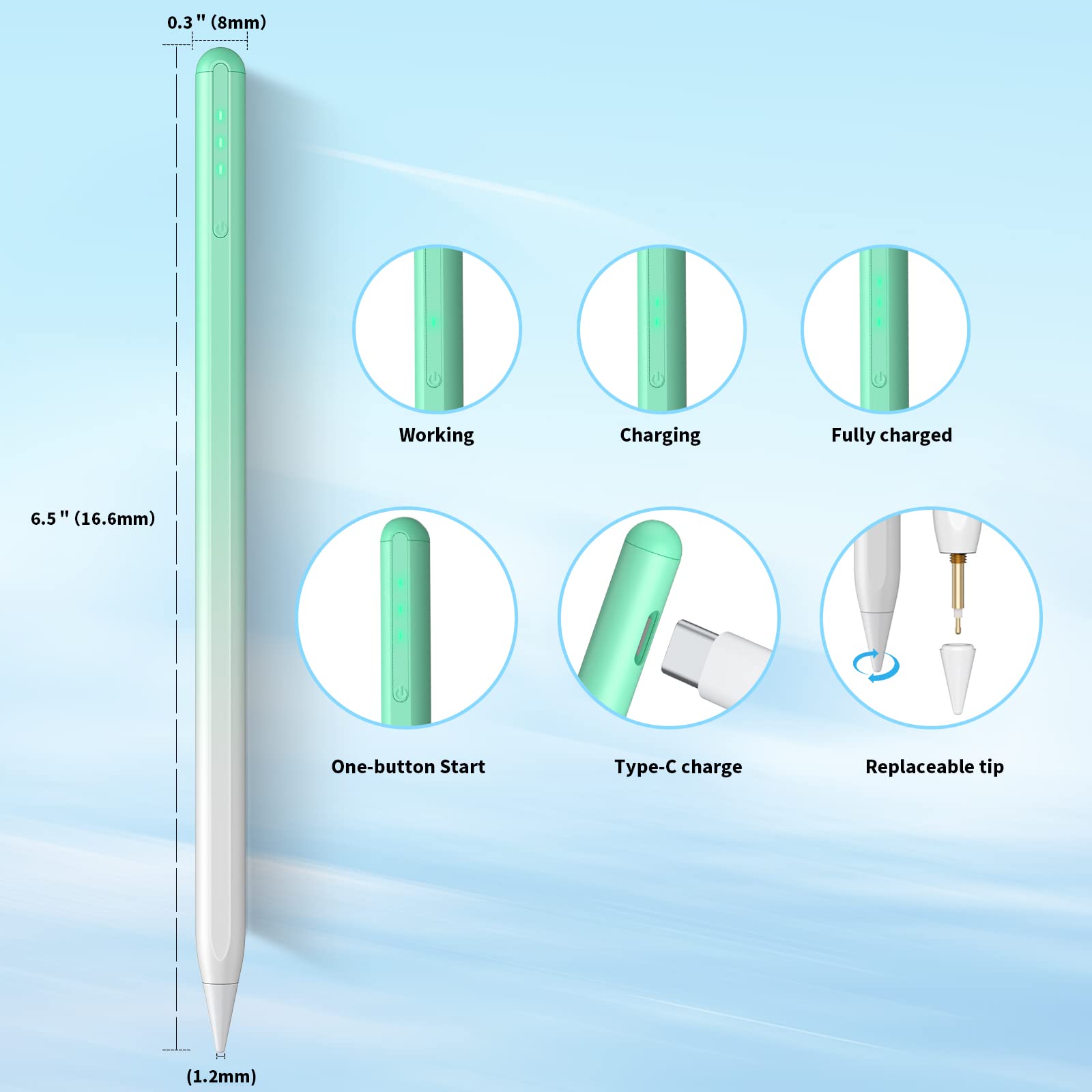 Stylus Pen for iPad with Palm Rejection, Tilt Sensitive iPad Pencil for (2018 or Later) Apple iPad Pro 11/12.9 Inch, iPad Mini 5/6th Gen, iPad Air 3rd/4/5th Gen, iPad 6/7/8/9th Gen