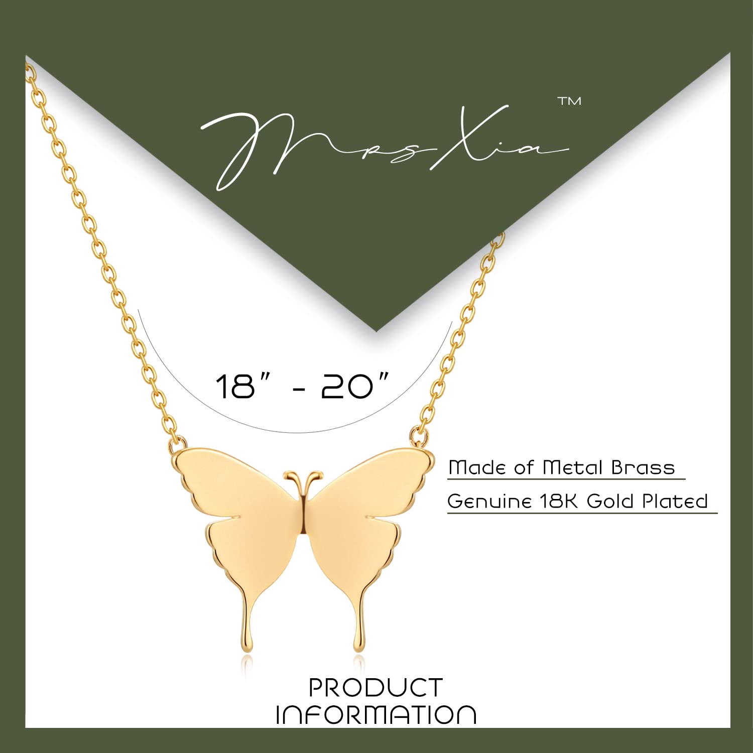 MRSXIA Butterfly Necklace for Women Gold Pendant 18K Gold Filled Dainty Chain Simple Insect Jewelry