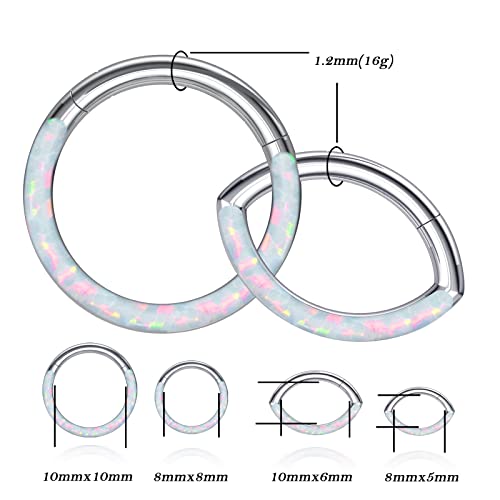 OKSOLE Titanium Septum Ring G23 Titanium Opal Septum clicker Hypoallergenic Nose Ring Hypoallergenic Septum Ring Hoops (evil eye White opal, 10mmx6mm)