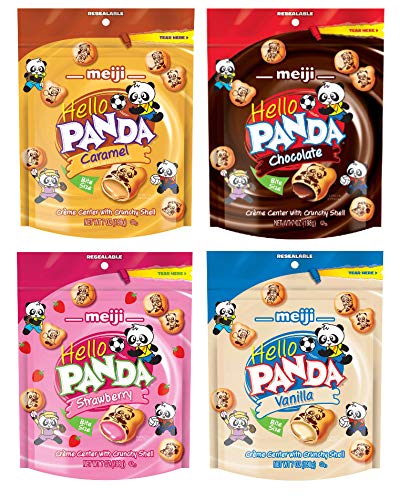 Meiji Hello Panda Variety Snack Peak Gift Box (4 flavors β 7 oz each): Chocolate, Caramel, Vanilla, and Strawberry