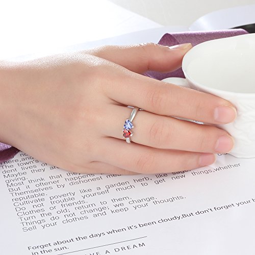 Nauchild Personalized Womens Ring with 2 Heart Shape Birthstones and 2 Names 925 Sterling Silver Rings for Mother/Wife (7)