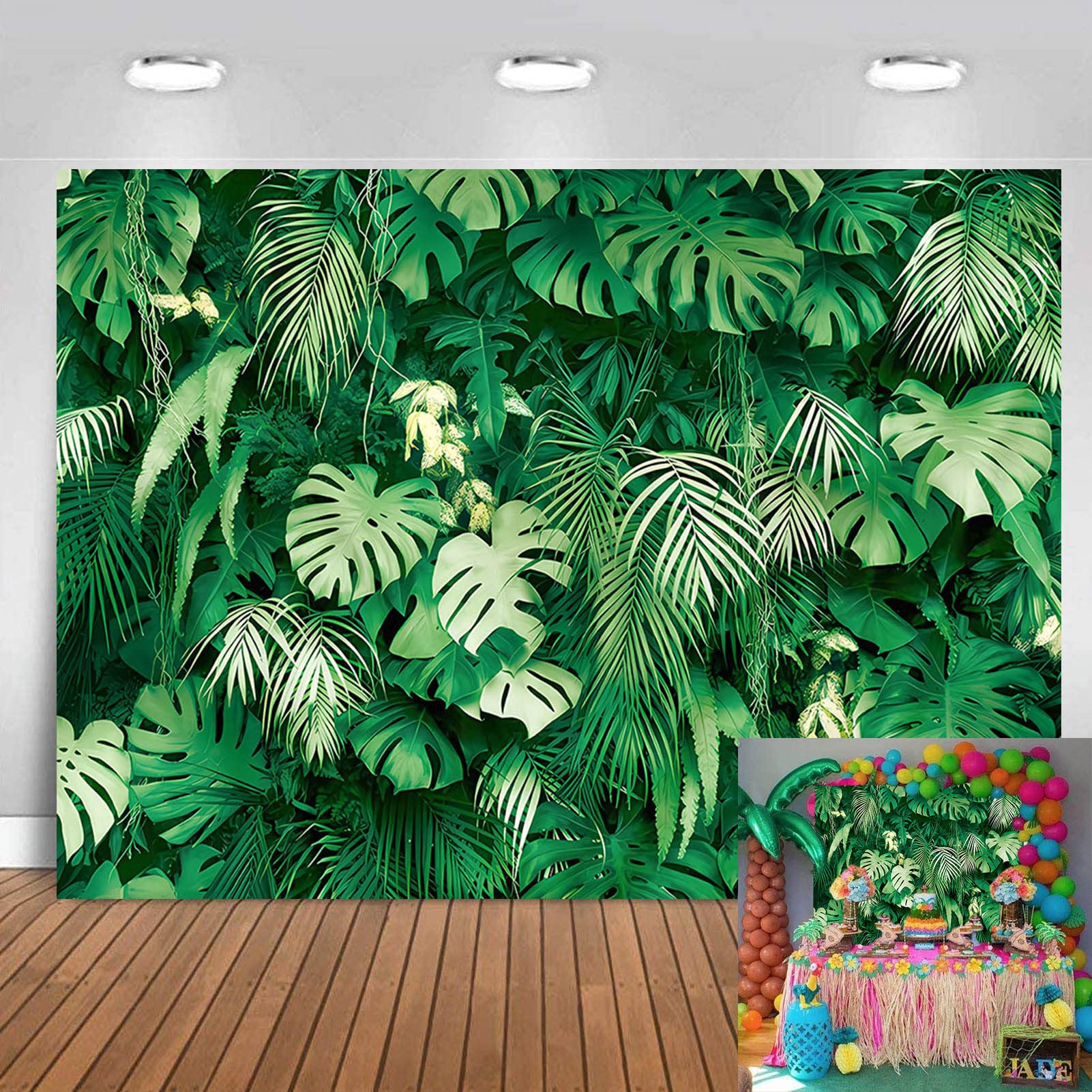 MAQTT 72X60in Jungle Safari Plants Photo Background for Hawaiian Luau Party Green Tropical Palm Leaves Picture Photography Backdrop Birthday Party Baby Shower Supplies Bannerā¦