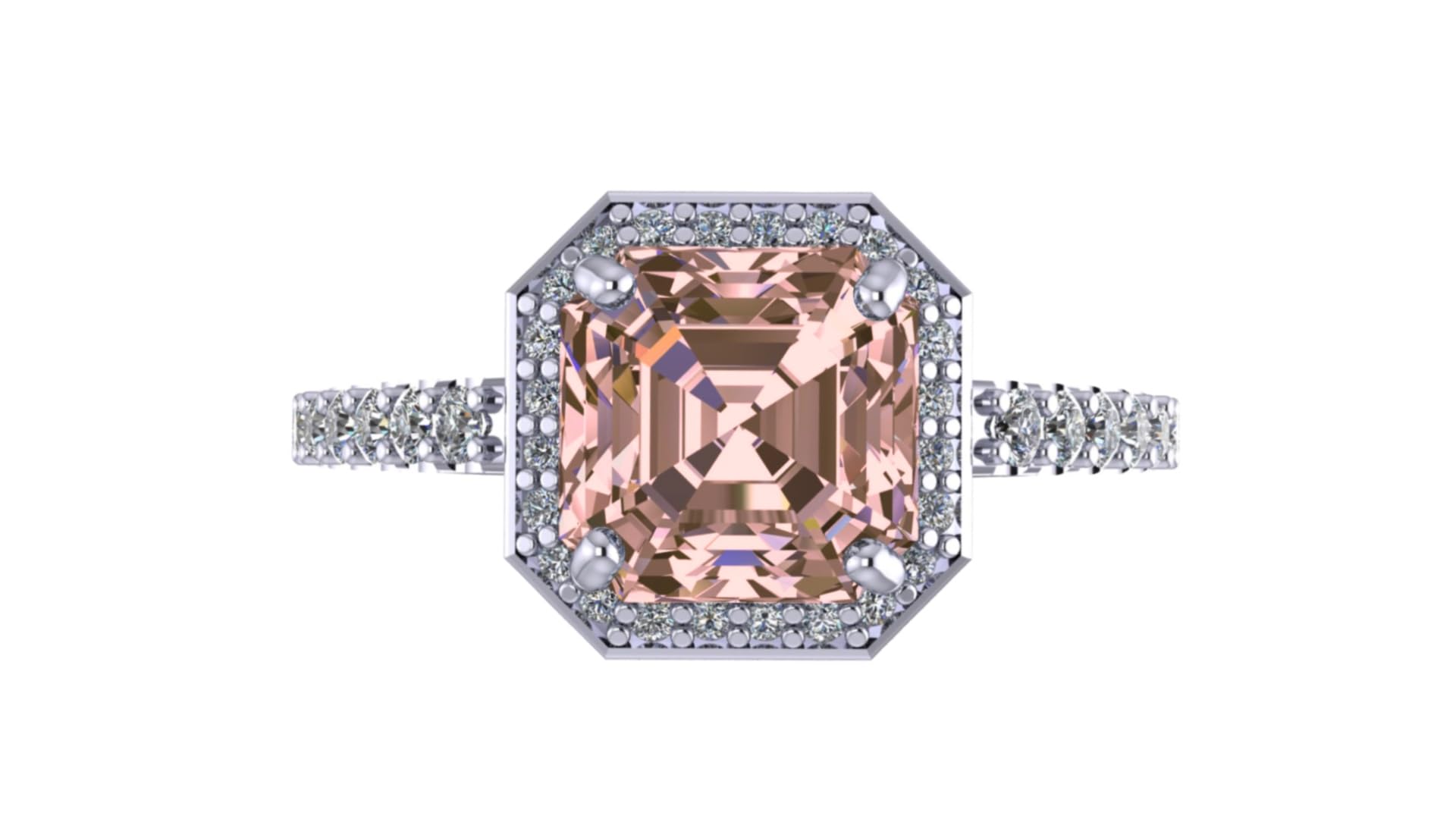 NANA Jewels 2ct Pure Brilliance Zirconia Halo Engagement Ring-Asscher Cut-Morganite-7.5