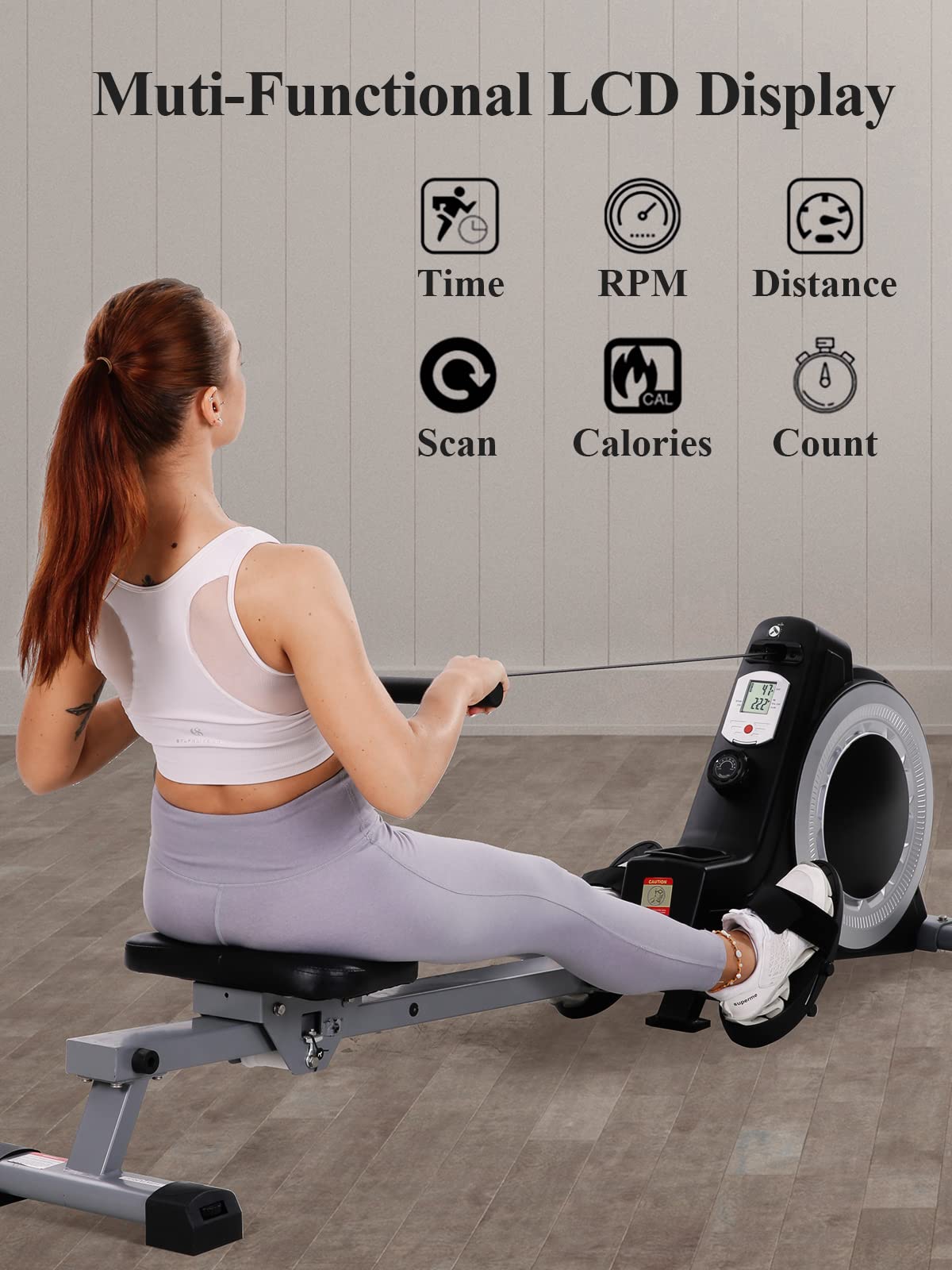 Rowing Machine for Home Use Magnetic Folding Rower Exercise Whole-Body Training Equipment with 16 Levels Resistance