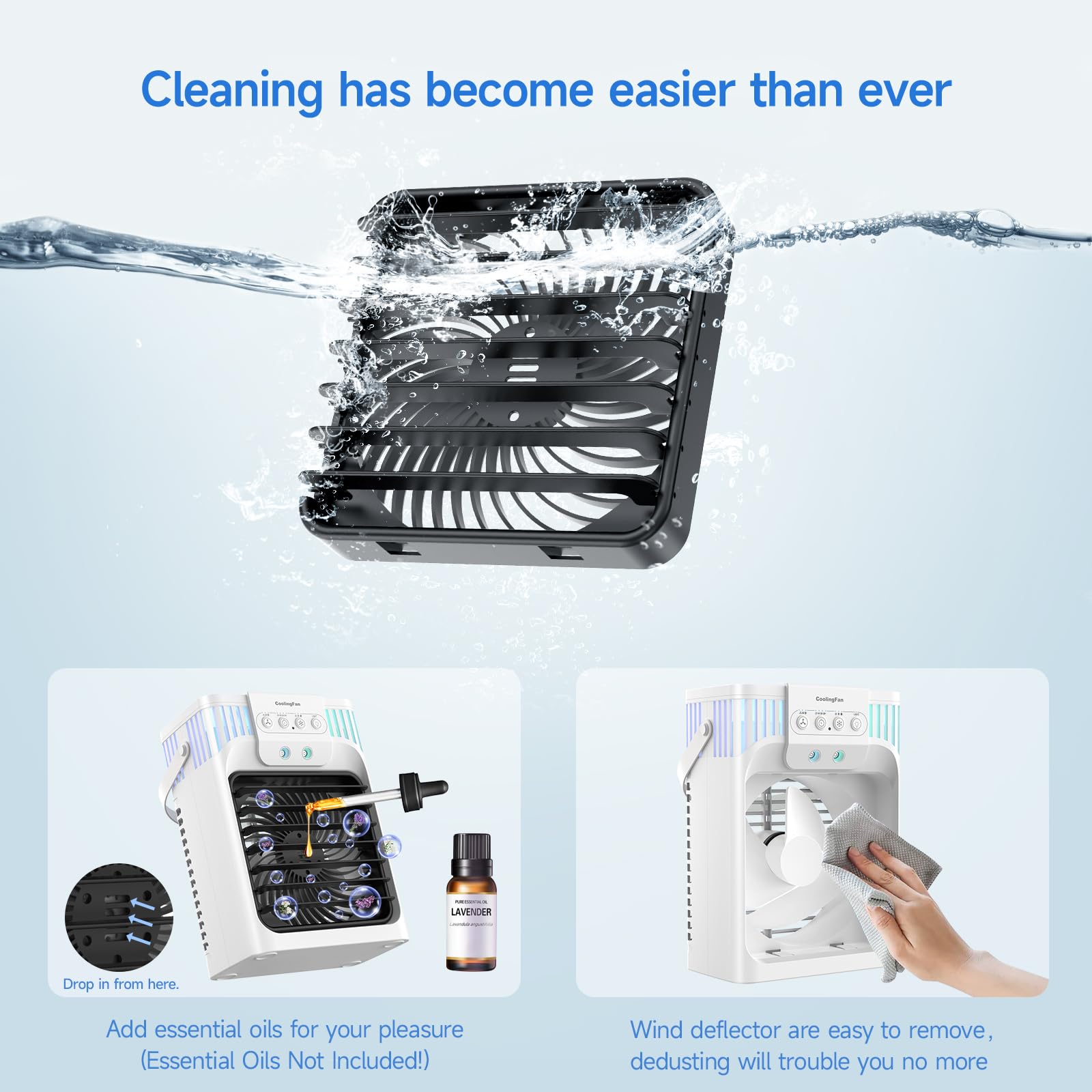 VICELEC Portable Air Conditioner Cooling Fan with Remote, Quiet with 3 Speeds, 1200ml Evaporative Personal Air Cooler Fan with 3 Mist, 7 Night Light, 8H Timer, Small Air Conditioner for Bedroom Office