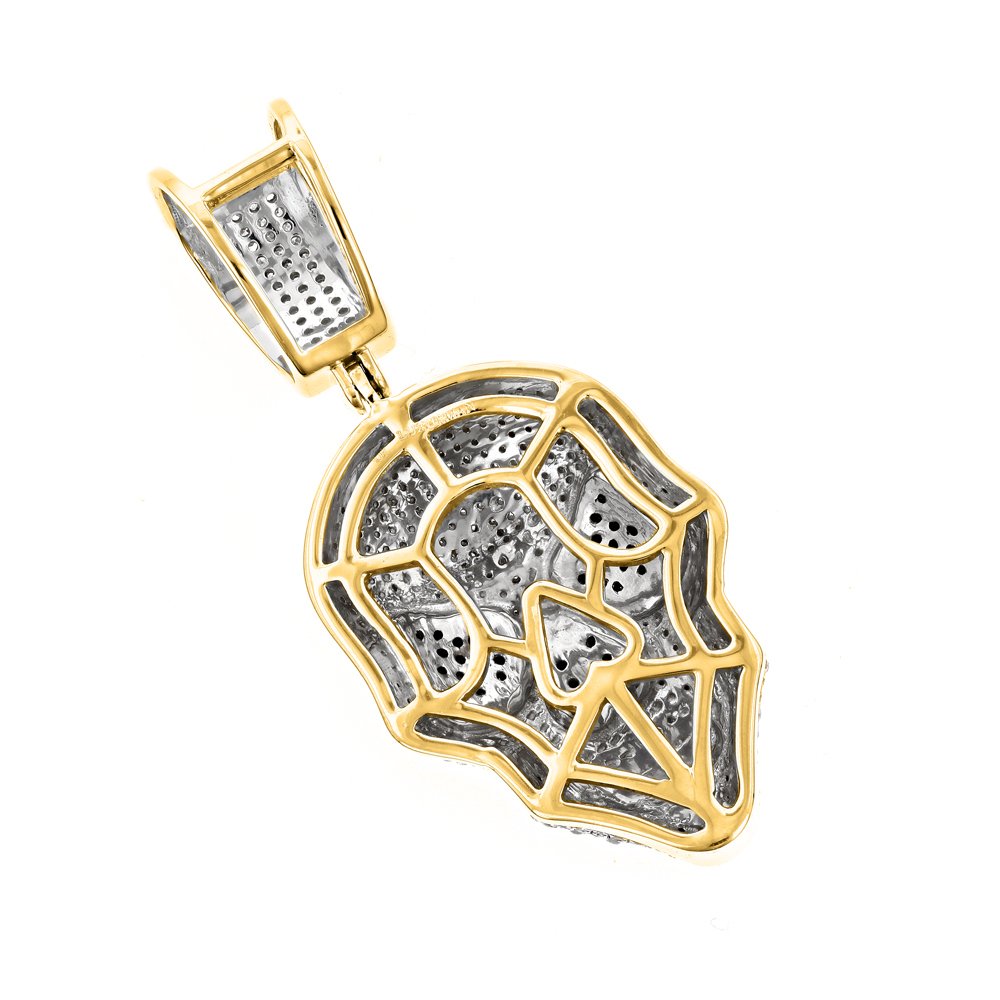 LUXURMAN 10K Gold White and Black Diamond Iced Out Skull Pendant 0.8ctw (Yellow Gold)