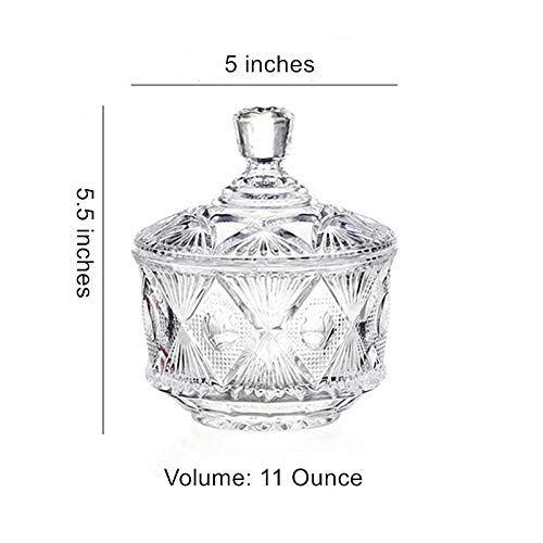 Old Glass Candy Dish with Lid – Transparent Storage Jar –Clear Covered Box for Food Storage and Organization Kitchen , Office , Home Decoration– Set of 1(Diameter: 5 Inch) 11 Ounce
