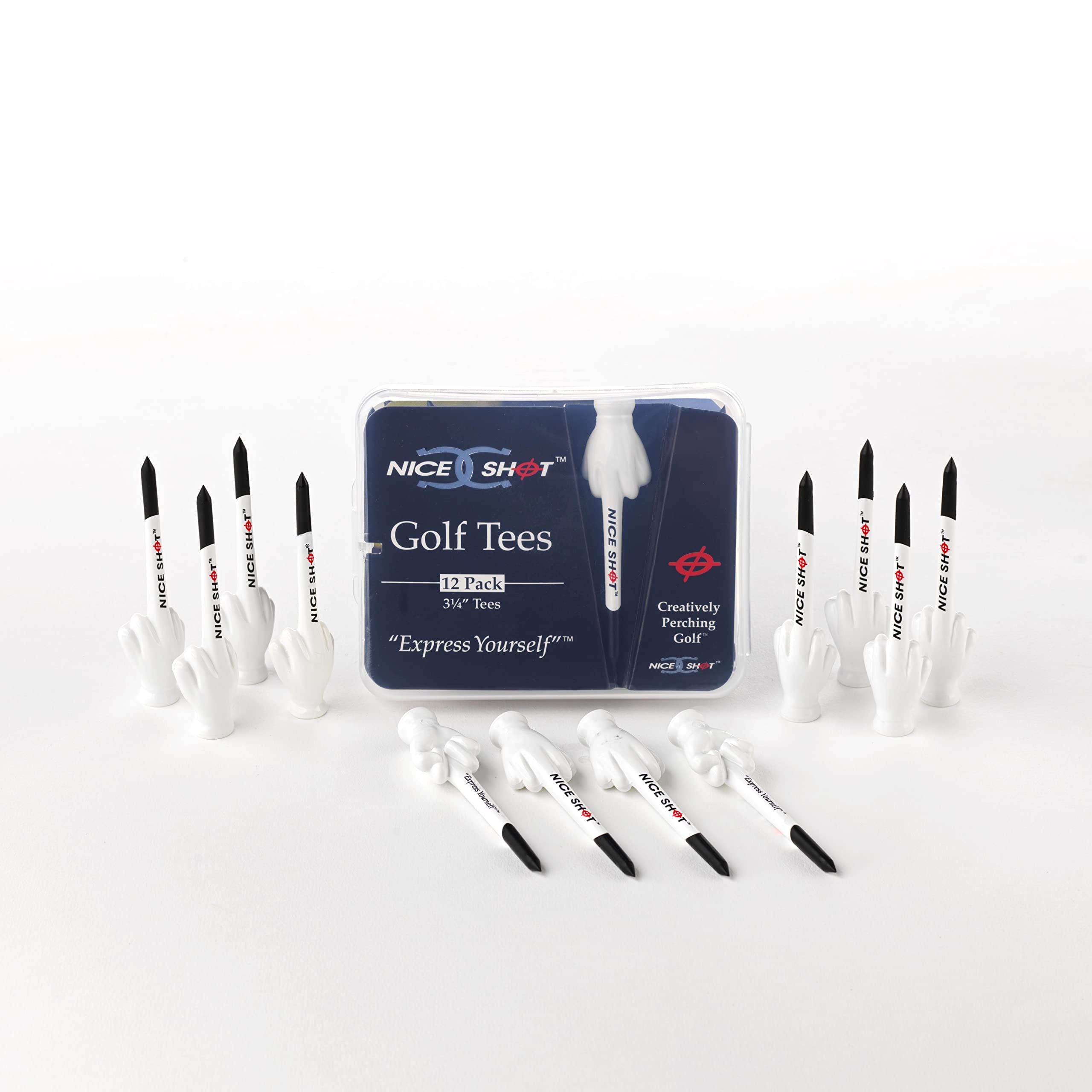 Nice Shot Bundle The Bird Men's Left Hand Cadet Large White Cabretta Leather Golf Glove Patented Design Golf Tees - Express Yourself - 3 1/4 Inch Golf Tees - 12 Pack