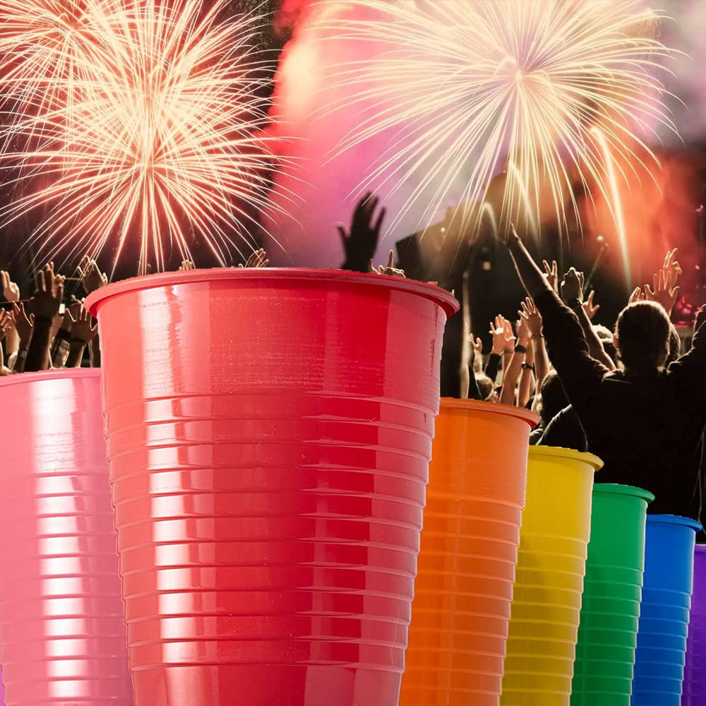 Party Hotteron [50 Count - 12 oz] Disposable Plastic Party Cups 12 oz Red Black 50 count Disposable Plastic Wine Cups for Party (Black, 50)