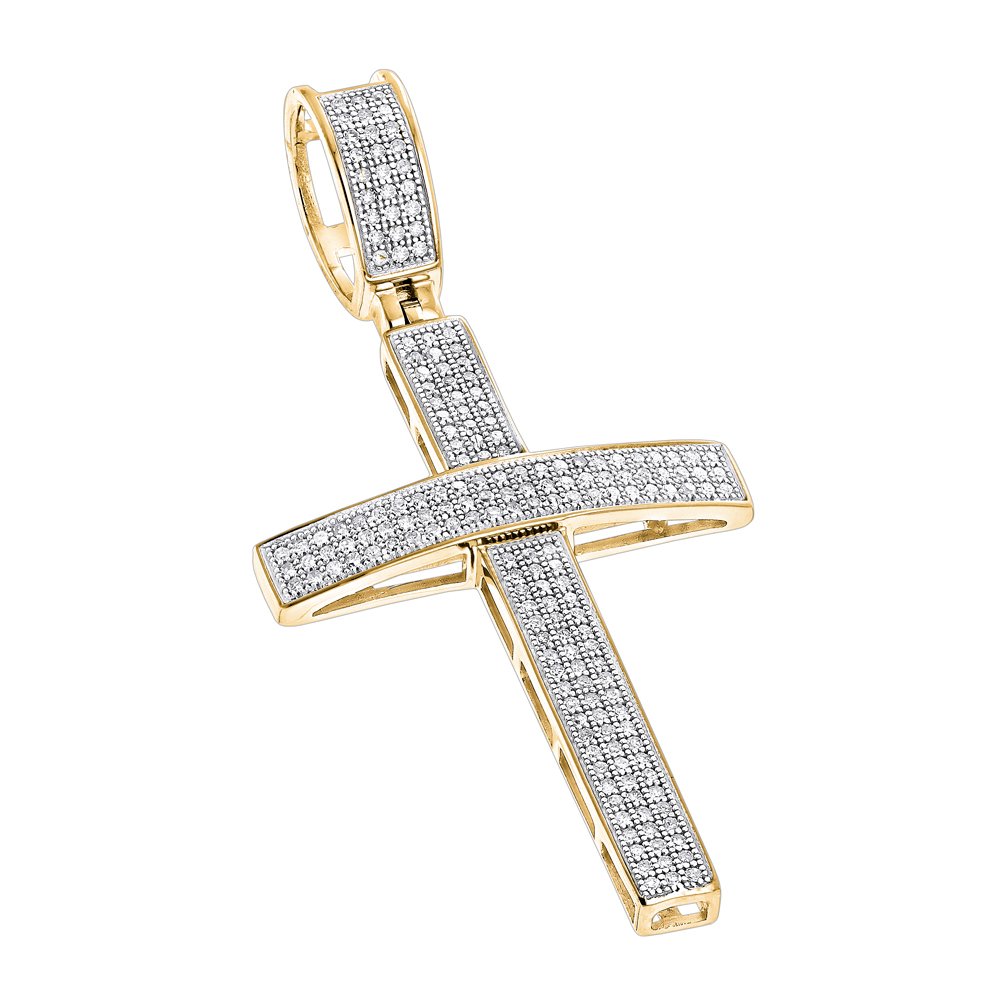 Luxurman 14K Round Pave Set Natural 0.5 Ctw Diamond Cross Pendant (Yellow Gold)