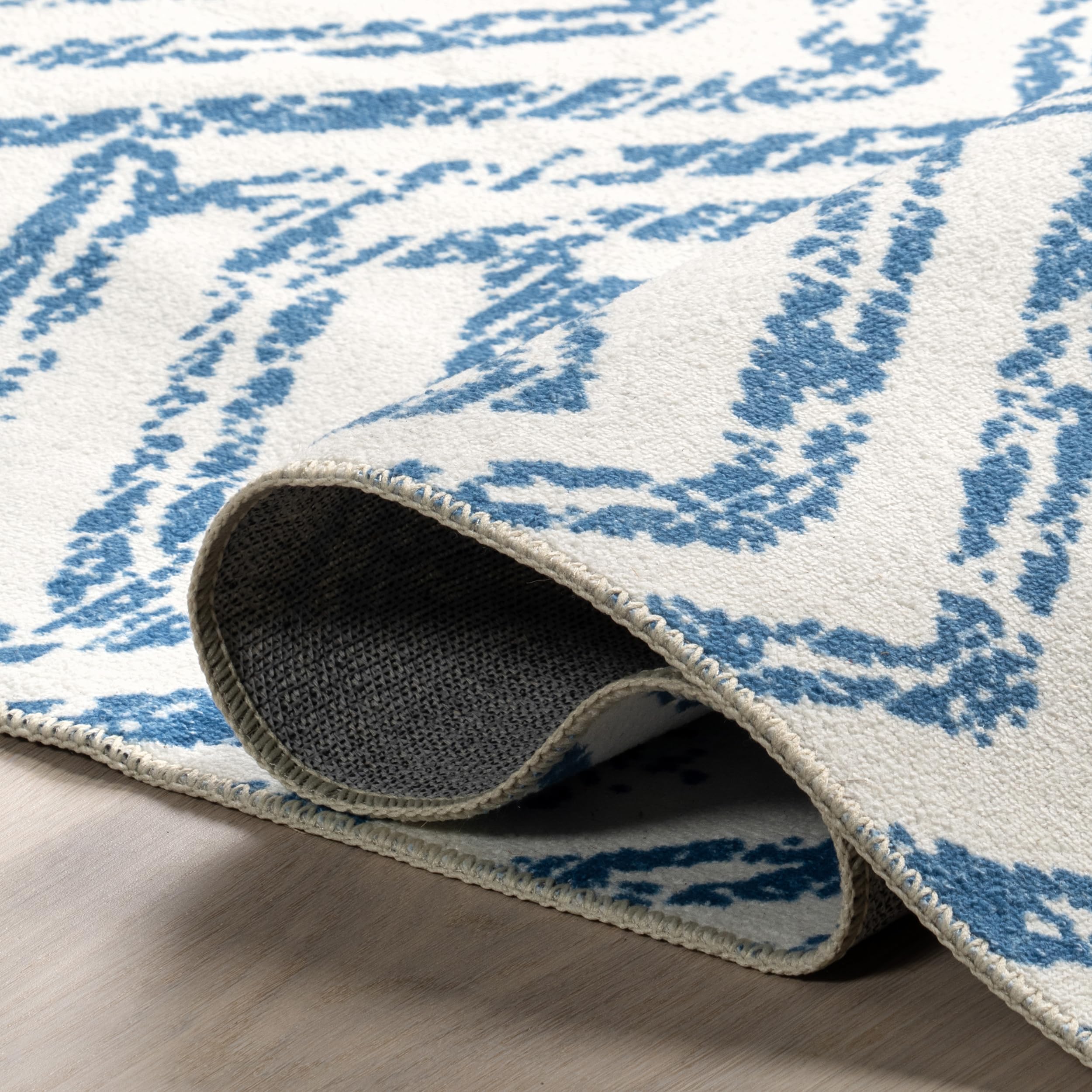 nuLOOM Rosanne Machine Washable Geometric Area Rug, 8' x 10', Blue, Rectangular, 0.1" Thick
