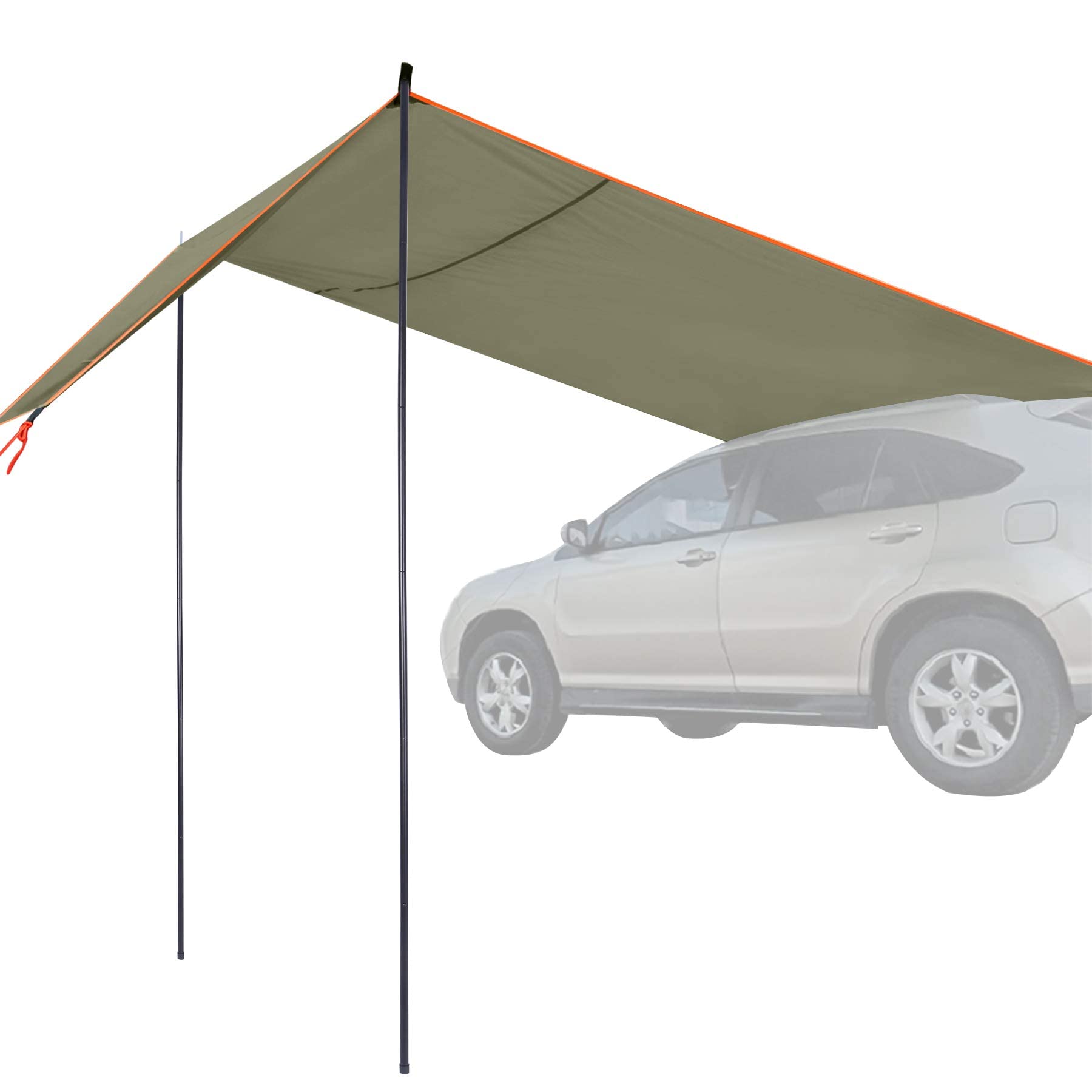REDCAMP Waterproof Car Side Awning Sun Shelter, Portable Auto Canopy Camper Sun Shade with Adjustable Tarp Poles and Suction Cup for Camping, Picnic