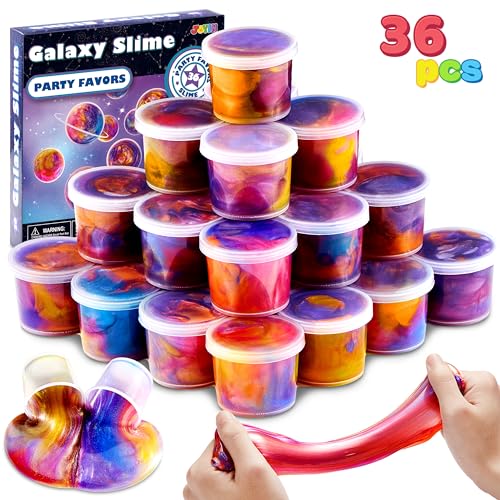 JOYIN Slime Party Favors, 36 Pack Galaxy Slime Ball Party Favors - Stretchy, Non-Sticky, Mess-Free, Stress Relief, and Safe for Girls and Boys - Classroom Reward, Valentine's Day Party Supplies