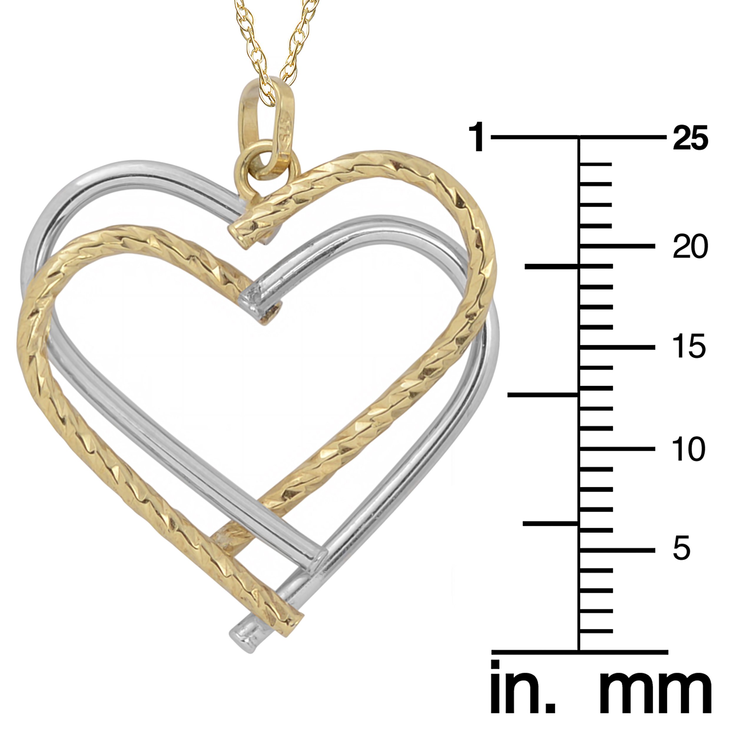 Kooljewelry 10k Two-tone Gold Double Heart Pendant Rope Chain Necklace (18 inch)