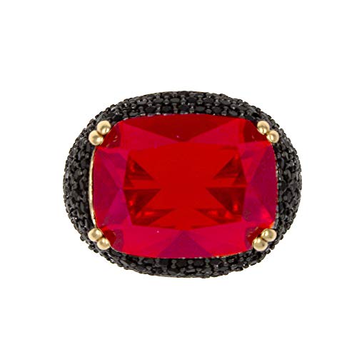 Luxury Square Ruby Black Cocktail Fashion Trendy Ring Size 6-12 Cubic Zirconia Jewelry For Women (Red, 6)