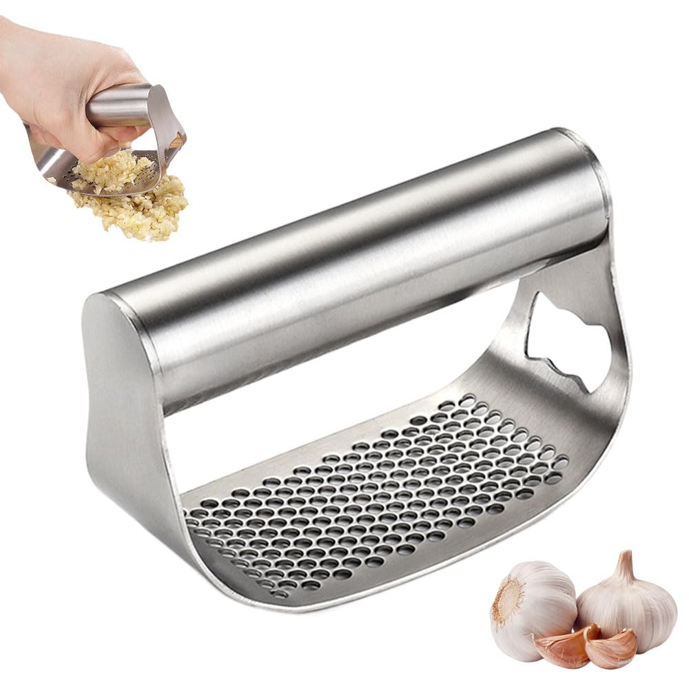 Stainless Steel Garlic Press, 2024 New Garlic Press Rocker Crusher Garlic Masher, Premium Sainless Steel Manual Garlic Presser Crusher Garlic (A)