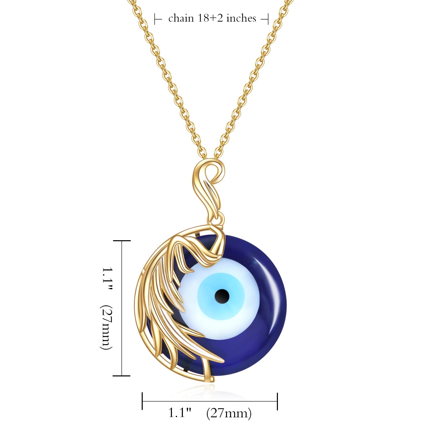 OLARCU Evil Eye Necklace, 14K Gold Angel Wing and Third Eye Ojo Pendant Necklace for Women Men