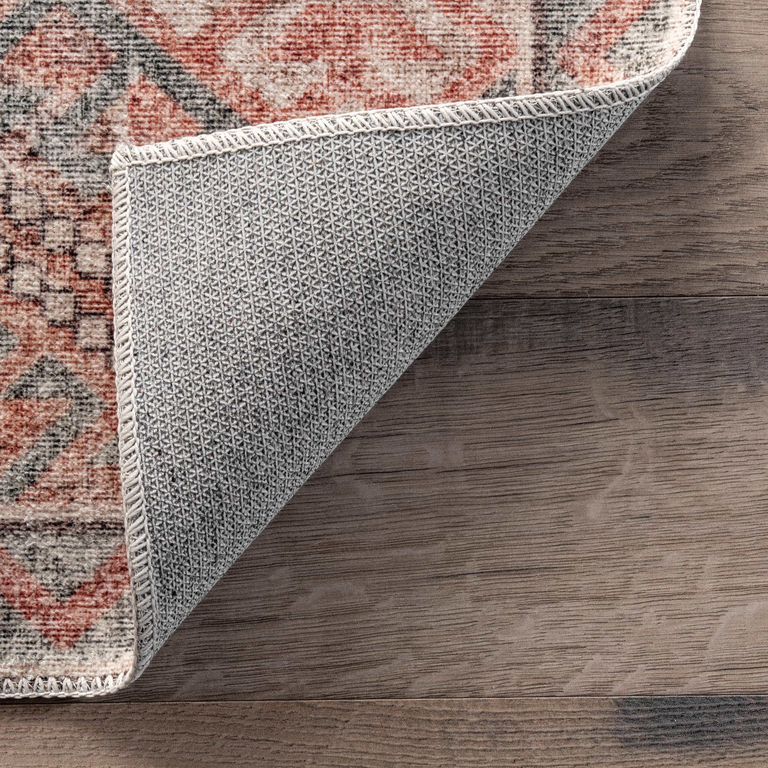 nuLOOM Serenity Machine Washable Diamond Trellis Ultra Thin Area Rug, 8' x 10', Peach