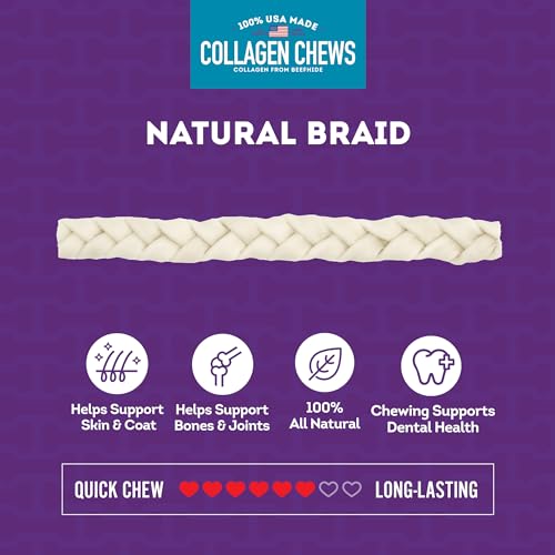 Treatly USA Collagen Braids 12-13" Dog Chew Treats - Natural Flavor, 3 Count/1 Pack