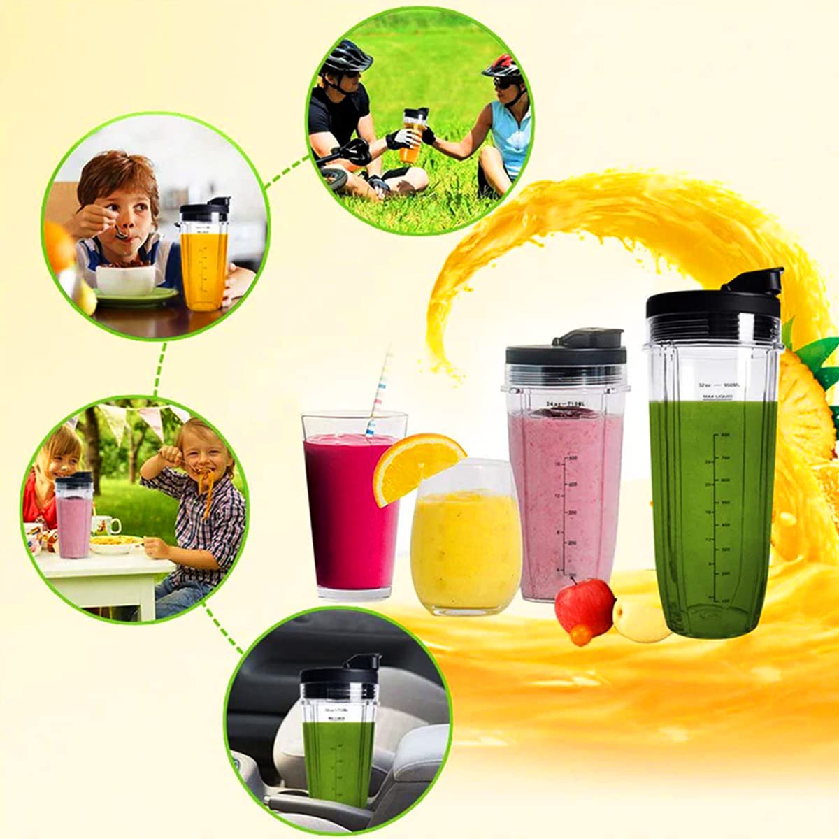 Ninja Blender Cups Replacement, 24 oz Ninja Blender Accessories for Ninja Auto iQ BL480/482/642/682/450, BN401/751/801, Foodi SS351/151/401, Auto IQ Blade