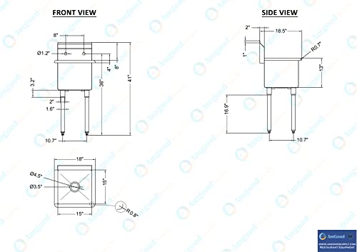Stainless Steel Prep & Utility Sink With Faucet | 304 Stainless Steel | NSF | Inner Bowl Size:15" x 15" | Overall Size: 18.5" x 18" | Restaurant, Kitchen, Laundry, Garage