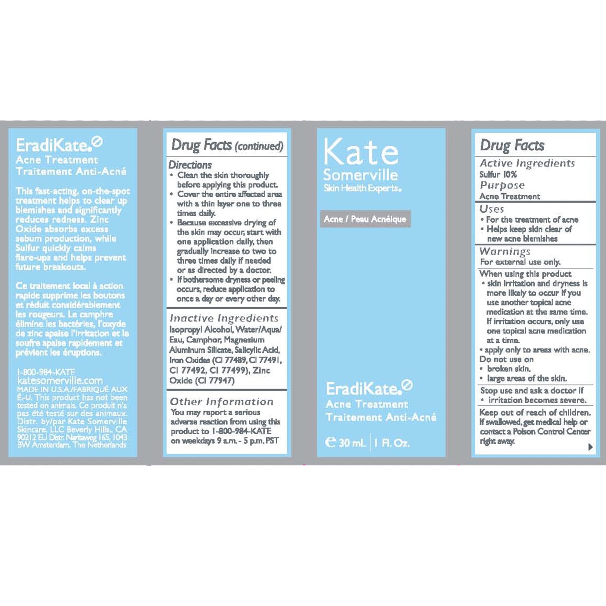 Kate Somerville EradiKate Acne Treatment - Clinically Formulated 10% Sulfur and BHA Spot Treatment – Clears Pimples, Cleans Pores and Prevents Breakouts, 1 Fl Oz