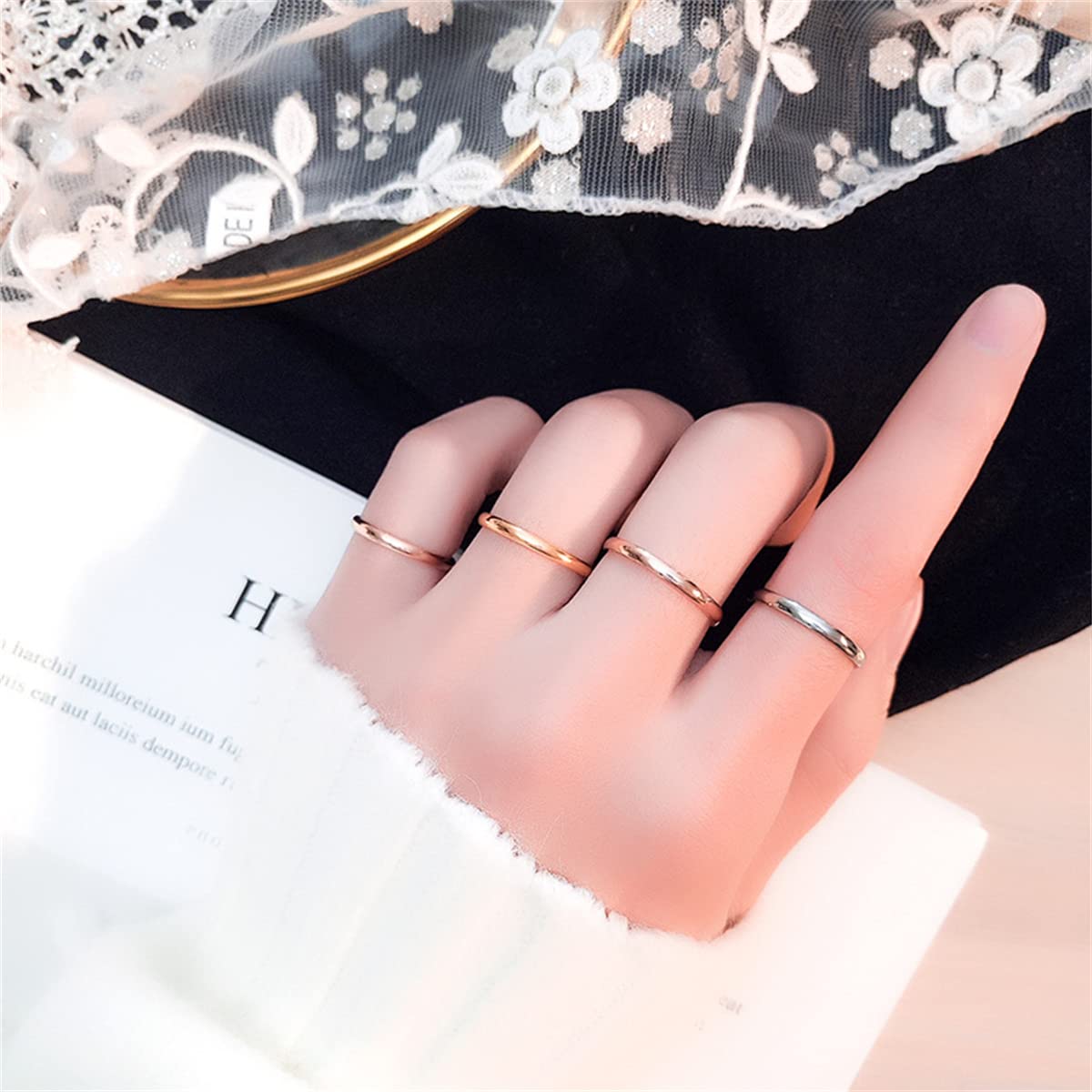 nylry 4PC 2mm Stainless Steel Ring Stacking Rings for Women Girls simple rings for women Thin Band Ring Plain Statement Band Comfort Fit Size 5 to 10 A8
