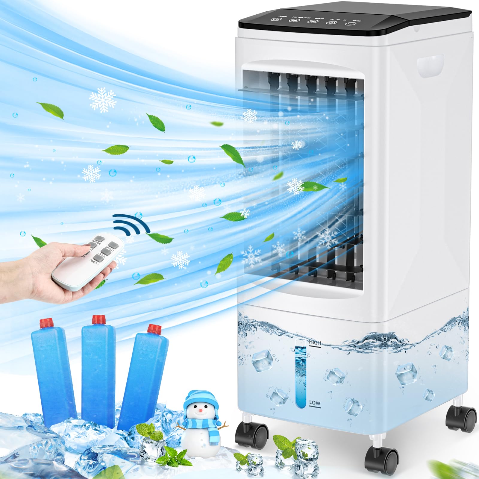 Portable Air Conditioners, 3-IN-1 Windowless Air Conditioner, Evaporative Air Cooler Kitchen Volume AC, Fast Cooling Large Air Conditioner for Room, Remote/3 Speed/7H Timer/1.45 Gallon/3 Ice Packfan-2