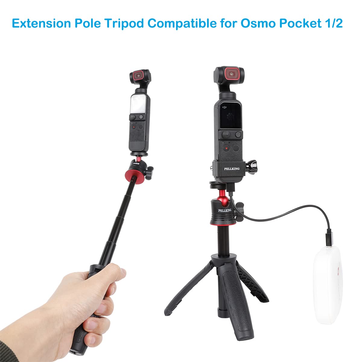 Pellking Extension Pole Tripod for DJI Osmo Pocket 1/2, Mini Selfie Stick 360 Degree Rotation Mount Tripod Stand Handle Grip with Extended Border Compatible with DJI osmo Pocket/Pocket 2