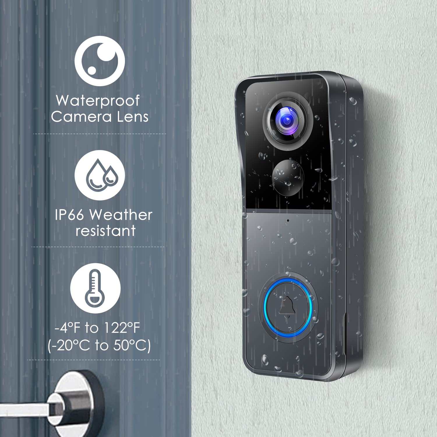 KAMEP Doorbell Camera Wireless with Chime,Video Doorbell Camera Support 2.4G WiFi,2-Way Audio/Voice Changer/PIR Motion Detection/145°Wide Angle Vision/IR Night Vision/Cloud Storage