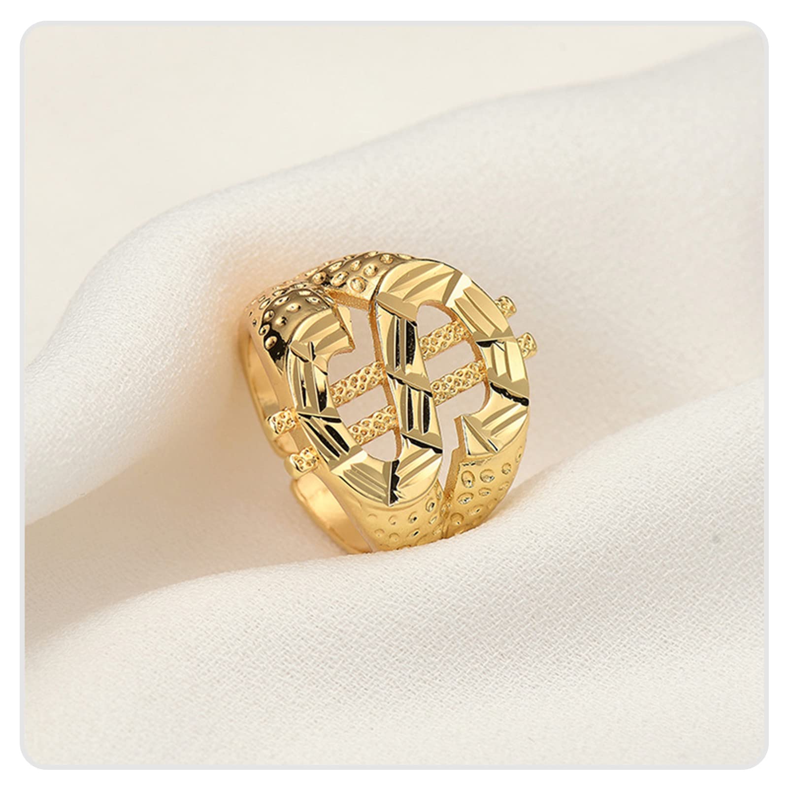 Nsitbbuery Hip Hop Jewelry 18K Gold Plated Adjustable Ring Dollar Sign Ring(Gold)