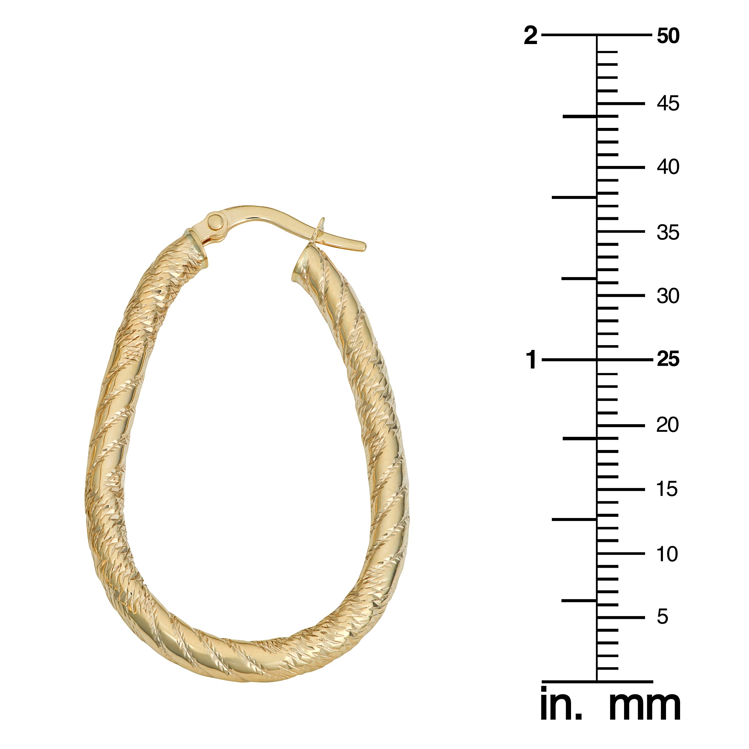 Kooljewelry 14k Yellow Gold Diamond-cut Oval Hoop Earrings
