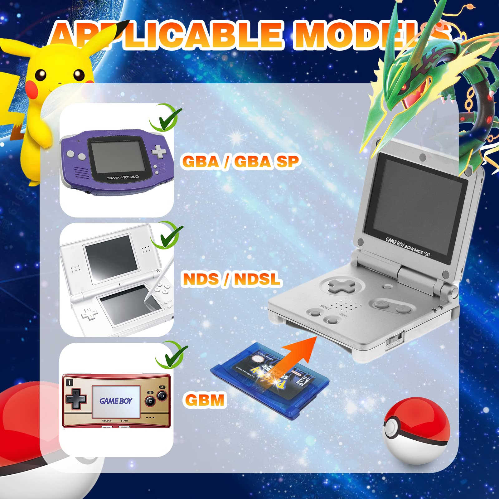 QUANBO 5 Pcs Ruby,Emerald,Sapphire,LeafGreen,FireRed Version GBA Game,Monster Third-Party Cards Gameboy Cartridge Compatible with GBM/GBA/SP/NDS/NDSL (Reproduction Game Cards)