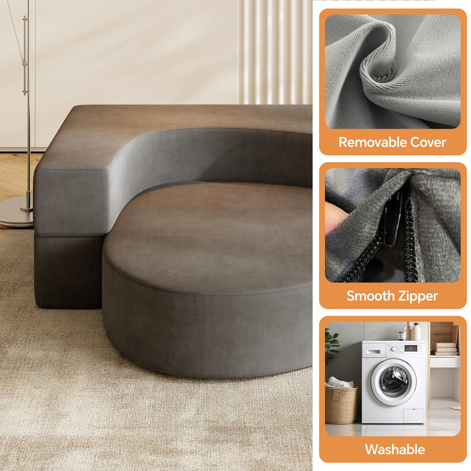Vivaadecor Queen Folding Sofa Bed Couch, 79"Convertible Floor Foam Sofa with Removable Velvet Cover For Adults, Fold Out Futon Sofa Bed, Lazy Sofa Mattress Sleeper for Bedroom/Guest Room/Office (Grey)