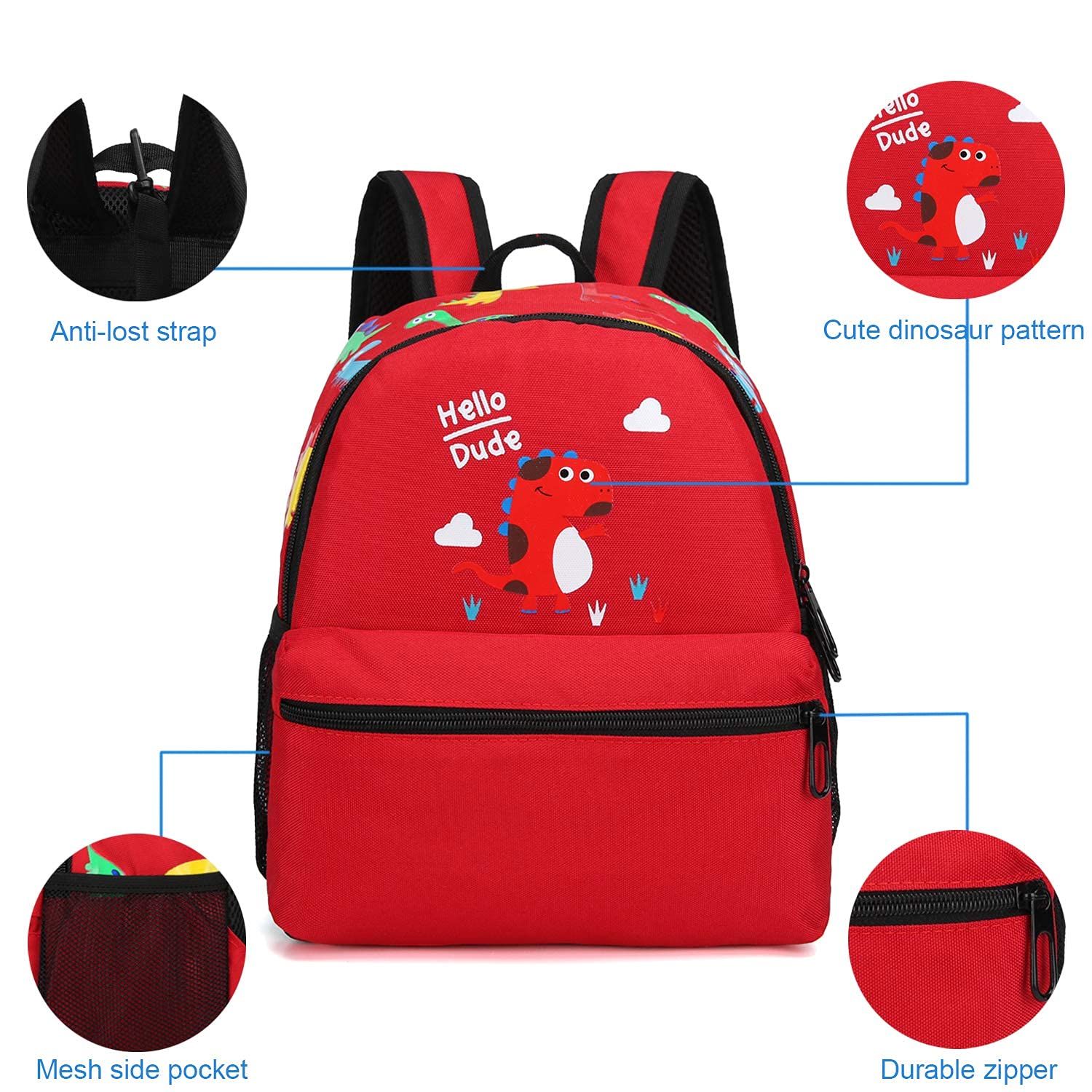 Kids Toddler Backpack Boys with Strap Dinosaur Kindergarten Leash Bookbag(Pink)