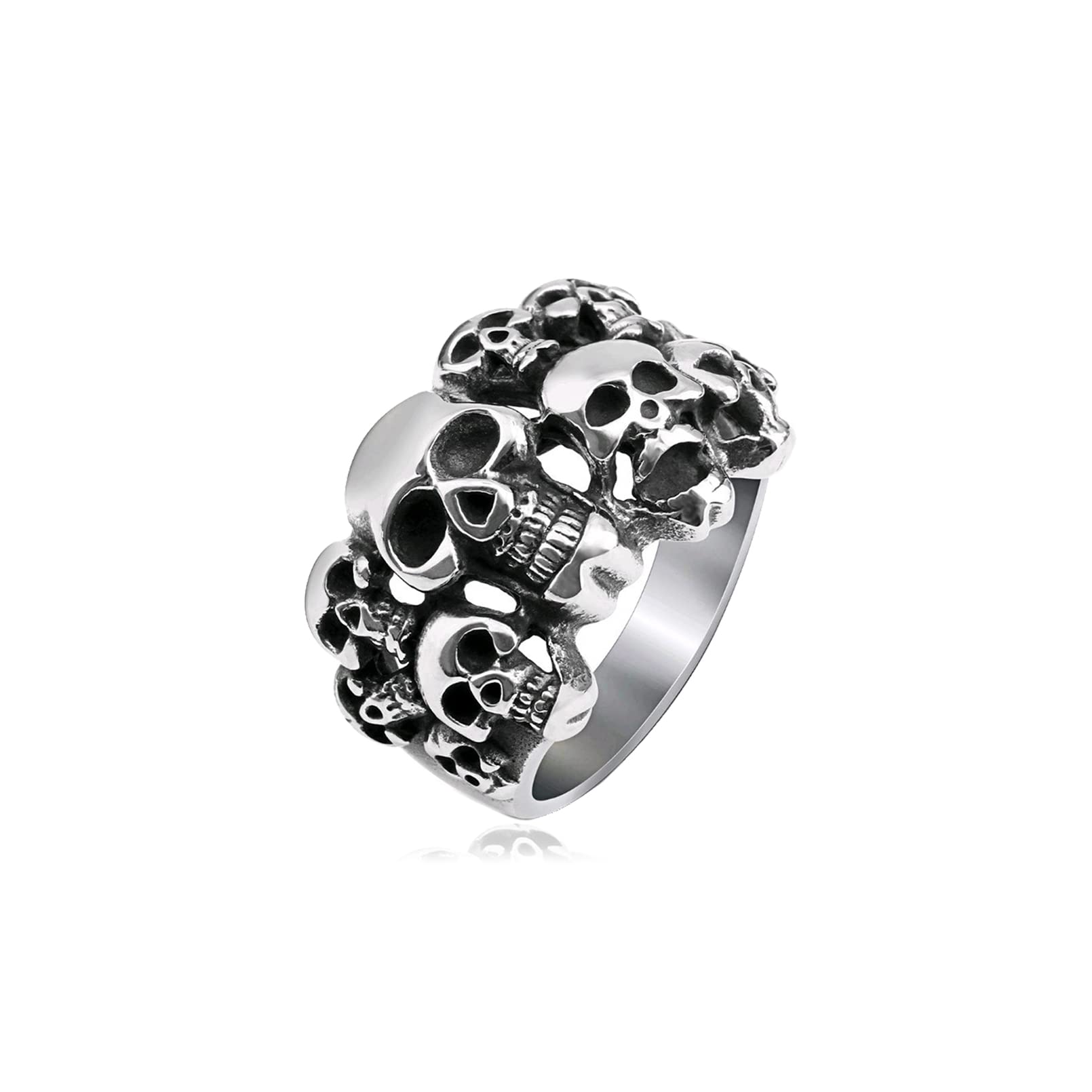 Nsitbbuery Hip Hop Jewelry Biker Ring Stainless Steel Skull Band Ring(Steel(12))