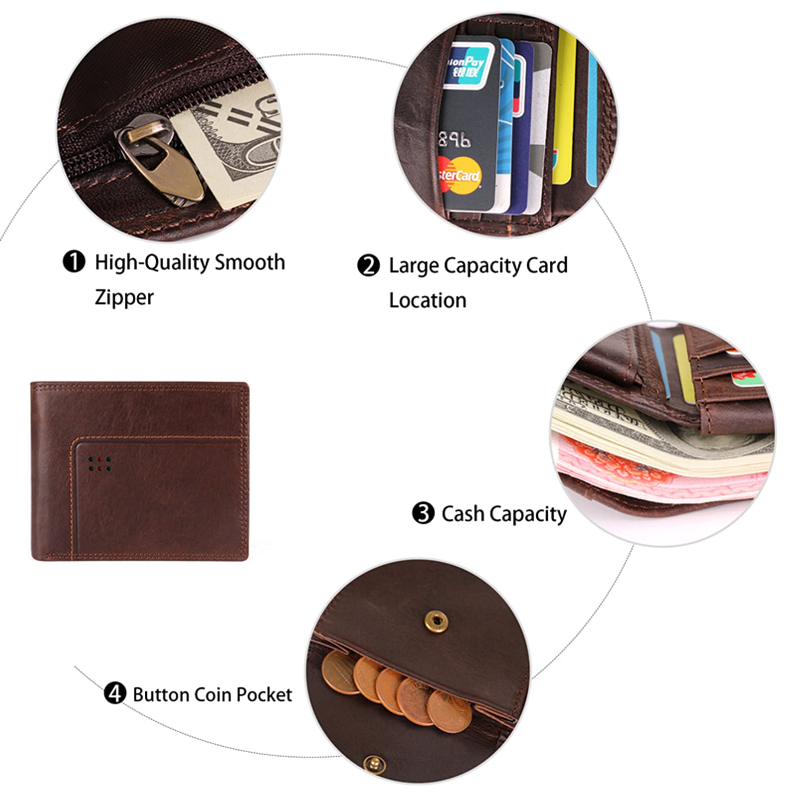 Leather Wallets for Men Men's Wallets Card Cases Money Organizers RFID Blocking Wallet Card Case with ID Window Brown 11x9x1cm