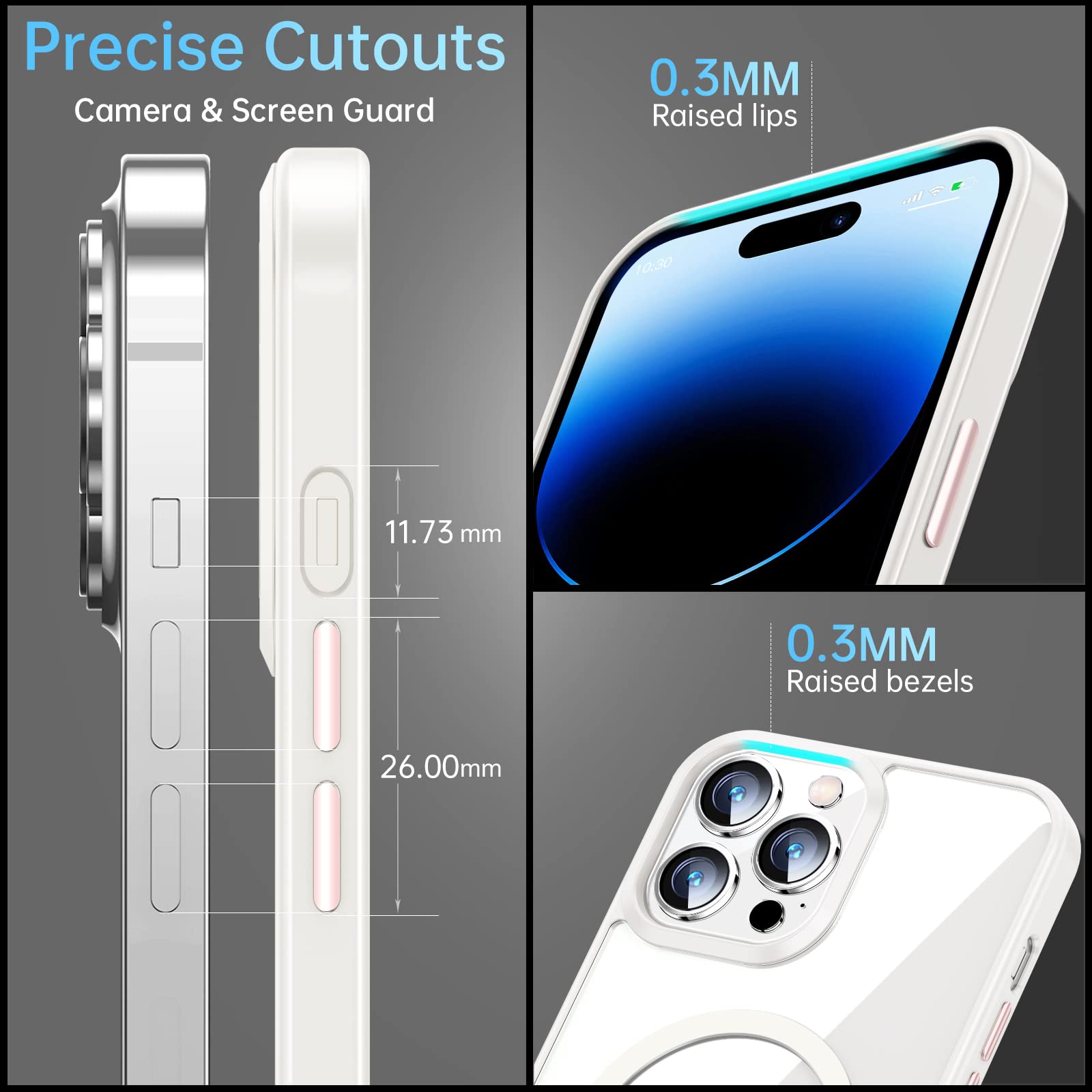 JUESHITUO iPhone 14 Pro Max Case 𝟐𝟎𝟐𝟯 𝗡𝗘𝗪 [Not Yellowing] [MiL-Grade Protection] [No.1 Strong Magnets] Magnetic Slim Clear Compatible with iPhone 14 Pro Max Protective Case 6.7inch,Silver White