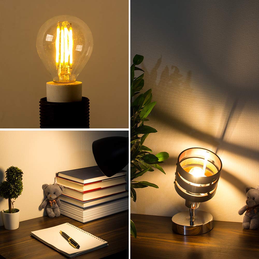 Lxcom Lighting E14 4W LED Filament Bulb Dimmable Vintage Edison Candle Light Bulb 4 Pack 2700K Warm White G45 Clear Glass Globe Lamp 400LM 40W Equivalent, AC 110V