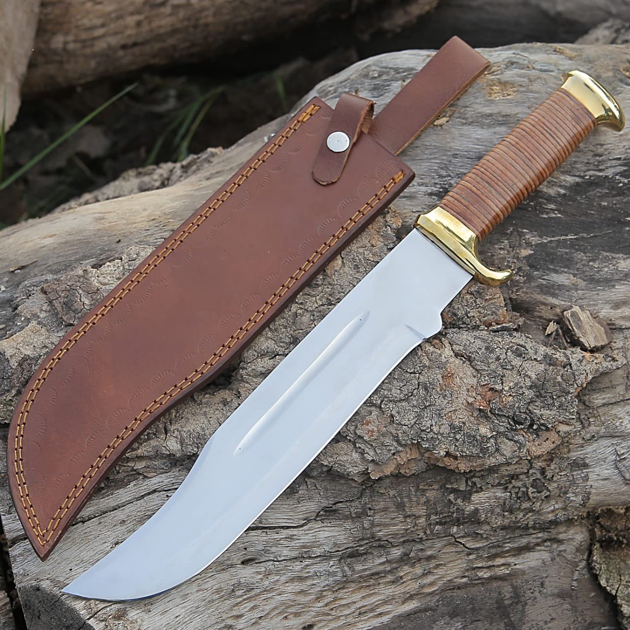 Leopard Picks Custom Handmade Fixed Blade Knife High Carbon Steel Forged Hunting Knife Large Bowie Knife 18" For Outdoor Camping