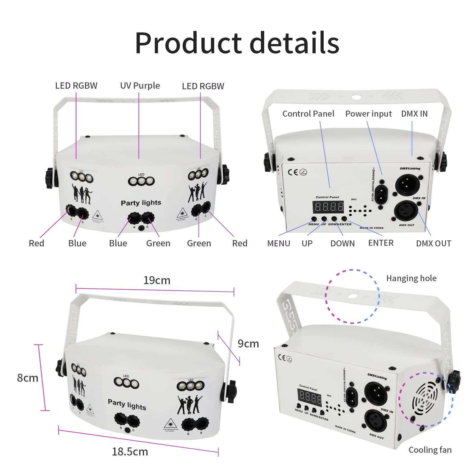 Proffessional Dj Laser Lights,15 Lens RGBUV Party Lights Dj Disco Light by DMX512 Control,Sound Activated LED Pattern Strobe Stage Lights Indoor for Parties Live Show Xmas Club Dancing