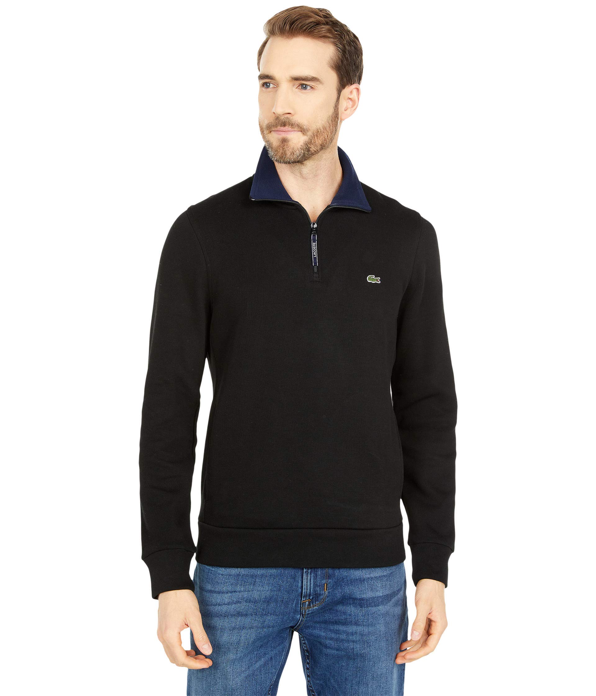 Lacoste Men's Rib Interlock 1/2 Zip Sweatshirt, Black, XX-Large