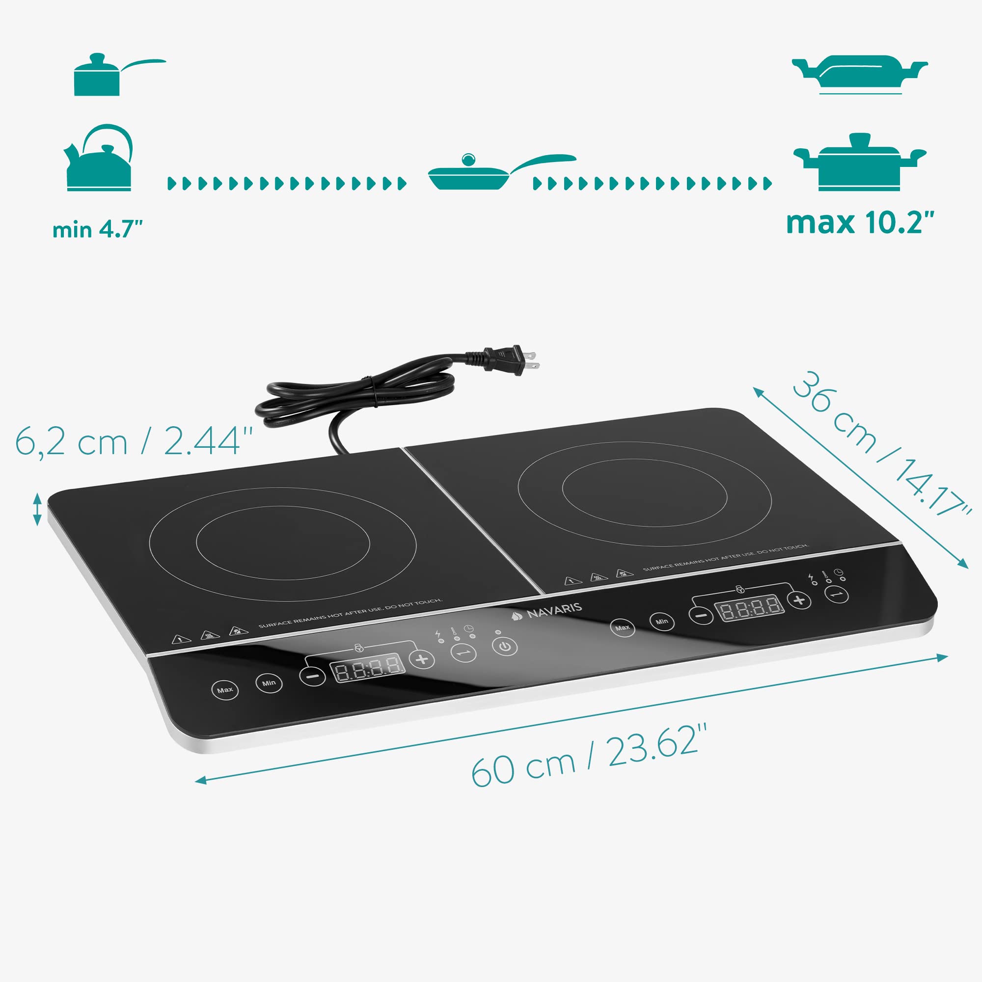 Navaris Double Induction Cooktop - Portable Dual Countertop Electric Stove Burner Cook-Top Hot Plate with 2 Hobs for Cooking - 24 x 14 x 3 Inches