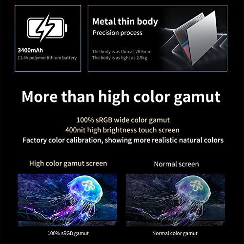 JUSTTHINK Home & Education Laptop, Windows 11 pro, 8GB RAM, 256GB SSD, Intel Processor, 720p Webcam, 2.4 & 5G WiFi Dual Band, Bluetooth 4.2, for Browsing, Homework and More (I7 10750H 16+1TB)