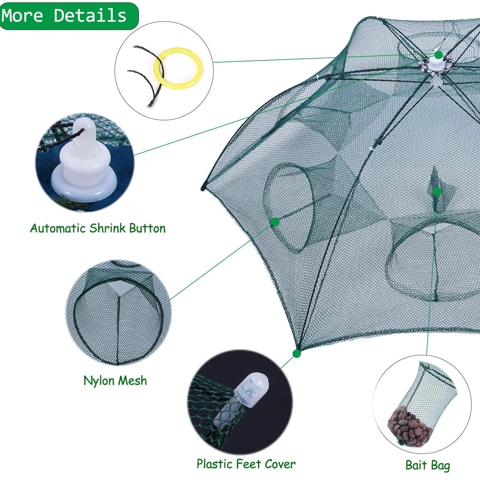 Nswdhy New Foldable Fishing Trap Cast Dip Cage Crayfish Crab Fish Minnow Crawdad Shrimp Net Trap